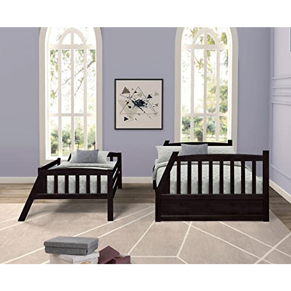 FIQHOME Twin Over Full Bunk Bed with Two Storage Drawers, Solid Wood Bunk Bed for Kids,Teens, Adults,Convertible to 2 Separated Beds, Espresso