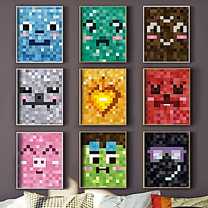 9 Pieces Pixel Mine Posters 8 x10 Inches Painted Gaming Wall Decor Teen Room Decor Art Pixel Mine Party Supplies Mining Fun Wall Art Kitchen Wall Decor for Boys, Kids Bedroom, Game Room, Playroom