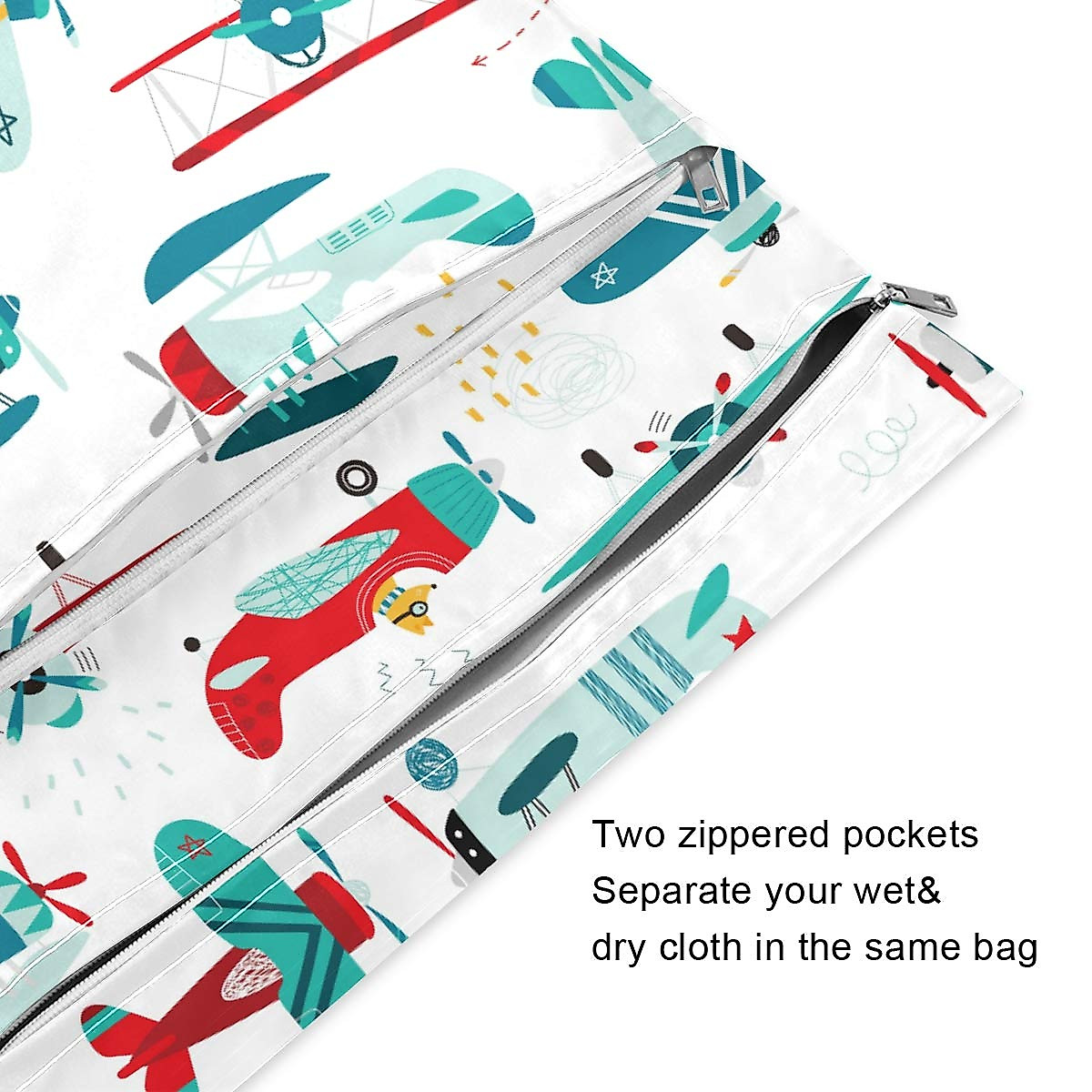 AUUXVA Wet Dry Bags Set Cartoon Airplane Helicopter,Cloth Diaper Wet Bag Waterproof Reusable with Two Zippered Pockets for Travel Beach Pool Swimsuits Wet Clothes,2pcs