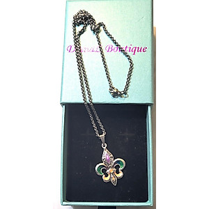 DianaL Boutique Fleur De Lis Mardi Gras Pendant Necklace with 18" Stainless Steel Chain Gift Boxed Fashion Jewelry