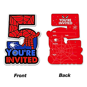 Cute Superhero 5th Birthday Party Invitations Glitter Super Hero 5 Year Old Boy Birthday Shaped Invites Fill-in Invitations With Envelopes, Set of 20