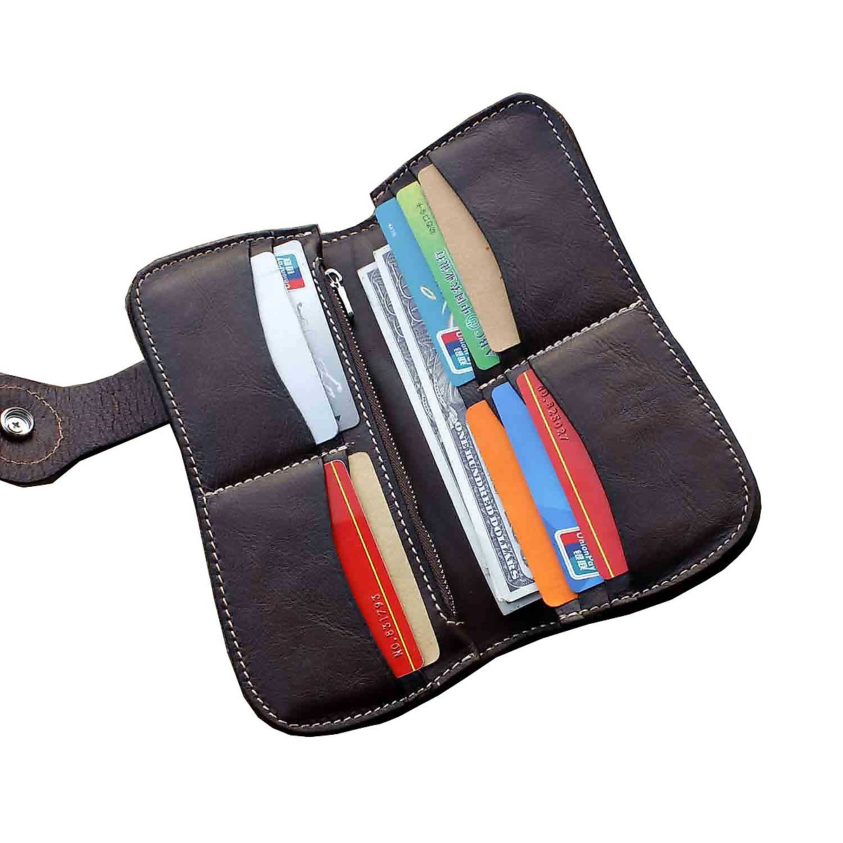 crazy hunter Dragon Skull Motorcylce Biker Cow Leather Card Holder Handmade Wallet With Chain L66