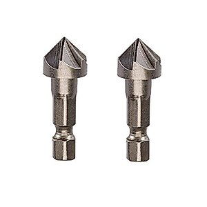 (Set of 2) 1/2 In. Hex Shank 45 Degree Chamber Six Flute Countersink Drill Bit Bur