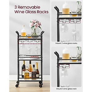 VASAGLE Bar Cart, Home Bar Serving Cart, Small Bar Cart with 3-Tier Shelf, Wine Holders, Glass Holders, Mini Bar Cart for Small Spaces, Kitchen, Dining Room, Living Room, Ink Black