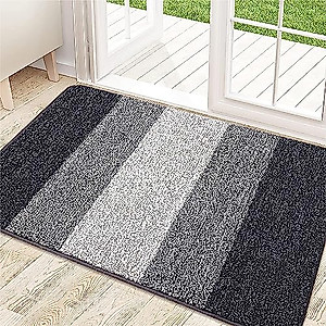 Kitinjoy Indoor Door Mat, 20x32 Non-Slip Absorbent Dirt Trapper Entrance Mat, Low-Profile Washable Inside Floor Mat, Durable Soft Entry Doormats for Entryway, Grey