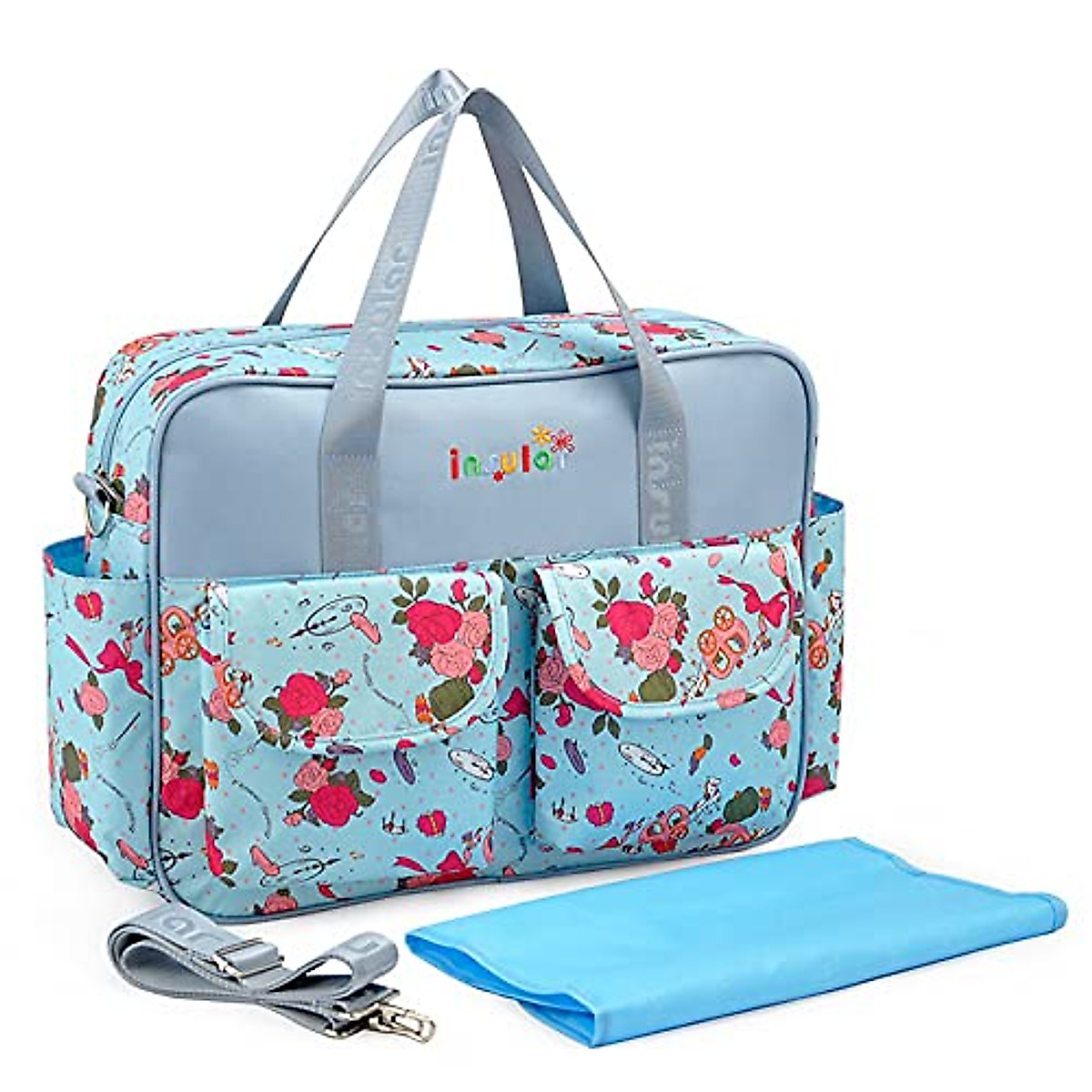Diaper Bag, Large capacity Nappy Bag Mommy Shoulder Bags Tote for Baby Care and Travel (Flowers 3)