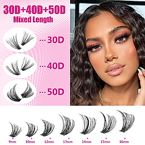 DIY Lash Extension Kit 400Pcs Cluster Lashes Kit 30D 40D 50D Individual Eyelash Extension Kit, Bond and Seal Lash Glue and Lash Clusters Applicator Tool for Eyelash Extensions(Kit-30D/40D/50D,9-16MIX)
