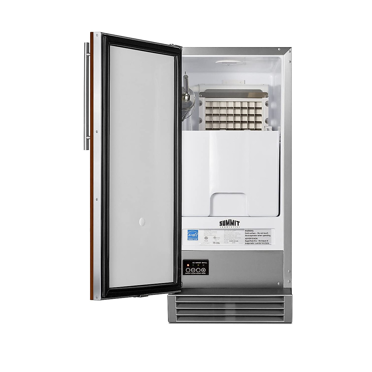 Summit Appliance BIM44GCSS Built-in Icemaker, 50 lb Production Capacity, Built-in Pump, Automatic Defrost, Touch Control Panel, Insulated Storage Bin, Leveling Legs, Interior Light