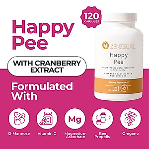 ZENZSUAL Happy Pee – Urinary Tract Support with Organic Cranberry and D-Mannose - Comprehensive UTI Pain Relief Support for Women - 120 Capsules