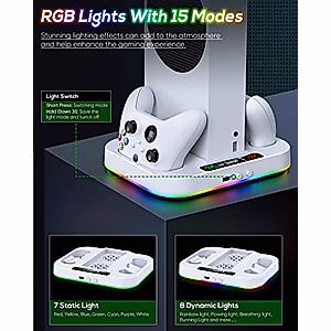 Cooling Fan Stand & RGB Light Strip for Xbox Series S,Dual Charger Station with 2 X 1400mAH Rechargeable Battery Pack,Charging Dock Accessories for XSS with 15 RGB Light Modes,USB2.0 Port for Sync