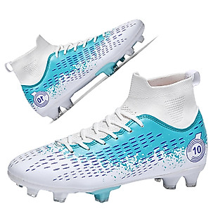 MEBMAY Classic Men's Soccer Cleats High-Top Comfortable Wearable Spikes Soccer Boots for Kids Outdoor Women's White Sports Football Boots Natural Grass