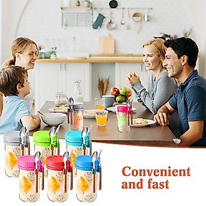 Dandat 6 Sets Overnight Oats Containers with Lids Spoons and Forks 20 oz Glass Mason Jars for Overnight Oats Overnight Oats Jars Large Capacity Airtight Jars for Milk Cereal Fruit Food Storage