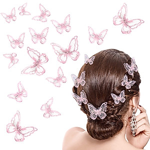 WILLBOND 18 Pieces Butterfly Hair Clip Halloween Lace Hair Bows Embroidery Butterfly Hair Pins Hair Accessories for Halloween Cosplaying Women, 2 Sizes(Pink)
