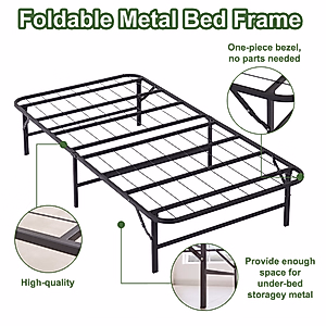 VECELO 14 Inch Foldable Metal Platform Bed Frame, Tool-Free Assembly/Box Spring Replacement/Quiet Noise Free-King, Black