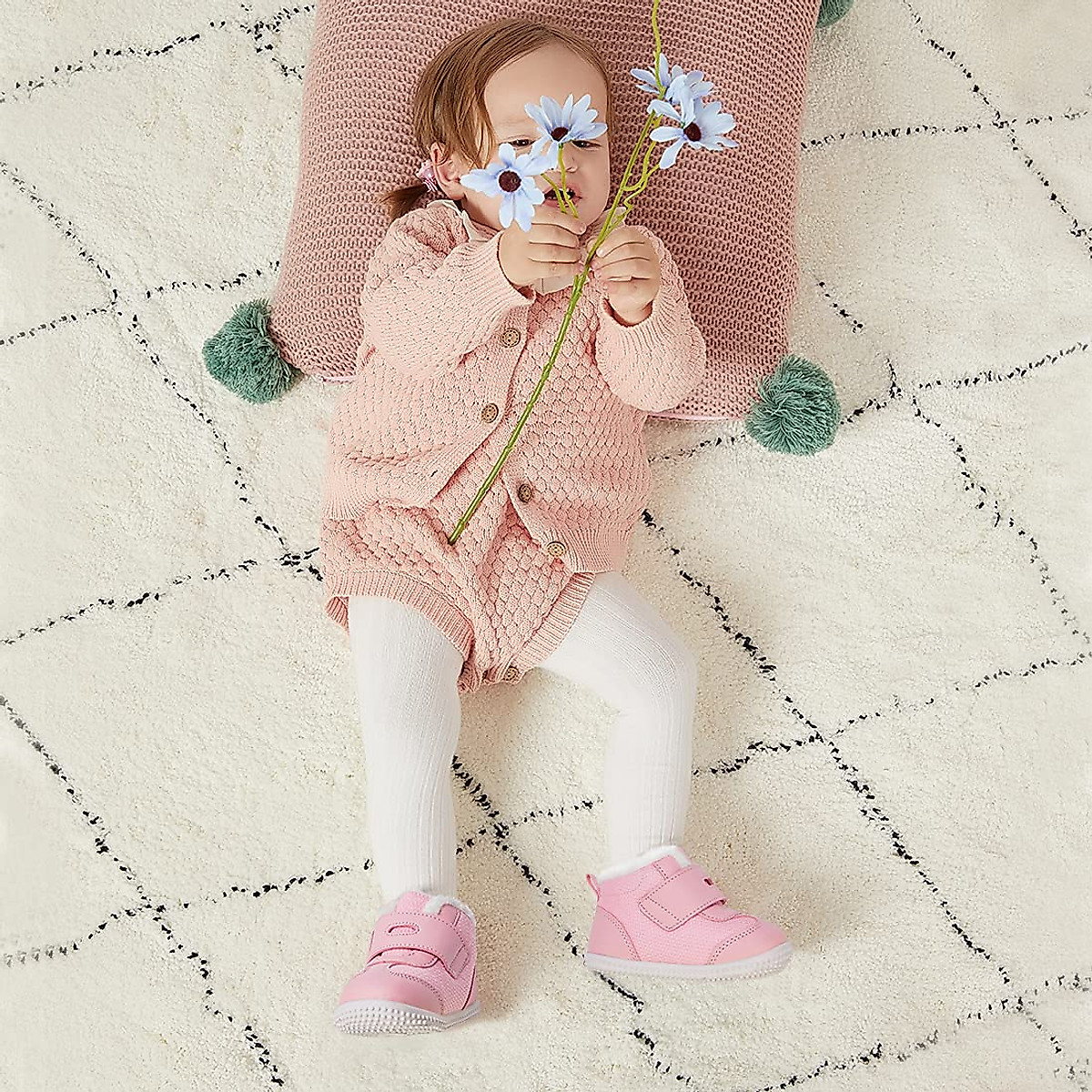 BMCiTYBM Baby Boy Girl Boots Winter Warm Snow Boots Lightweight Walking Shoes Infant First Walkers 6 9 12 18 24 Months Pink 12-18 Months