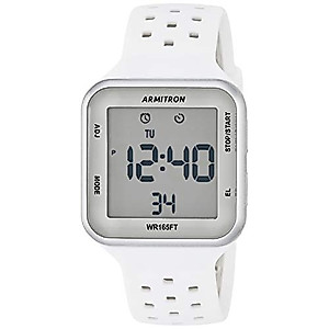 Armitron Sport Unisex 40/8417SWT Digital Chronograph White and Grey Perforated Silicone Strap Watch