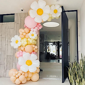 GIHOO Daisy Balloons 9 Pieces 3 Sizes White Daisy Flower Balloons for Daisy Theme Girls Birthday Party Wedding Baby Shower Decor (3 Sizes mixed)