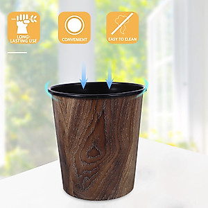 VILLCASE Vintage Wood Grain Plastic Trash Can Round Wastebasket 7l Garbage Can Trash Bin Farmhouse Garbage Bin Container for Under Desk Kitchen Bedroom Hotel or Kids Room
