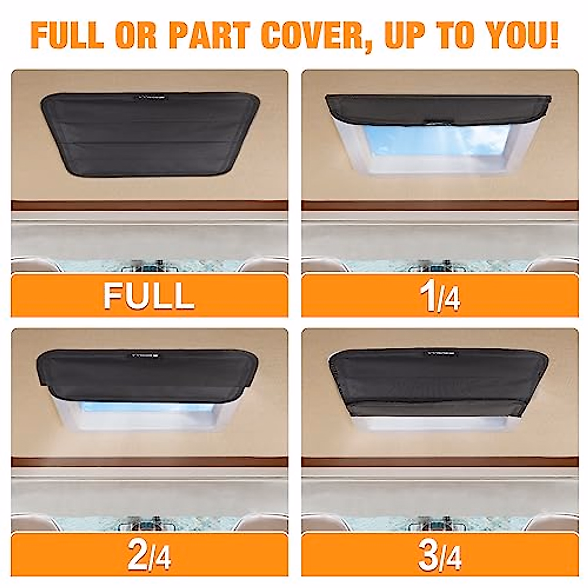 boslla Magnetic RV Skylight Vent Covers, Foldable Camper Window Blackout Shade 16"x16", Privacy Sunroof Window Cover for MaxxAir Fan, Fantastic Fan and RV Bathroom, Black
