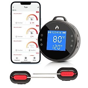Sanwo WiFi Meat Thermometer with 2 Probes, Digital Wireless Instant Read Smart 2000mAH Rechargeable BBQ Grill Meat Thermometer with Timer, Alarm for Smoker, Oven, Grill, Roast, Kitchen Food Meat