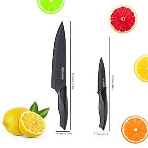 Chef Knife, Little Cook Ultra Sharp Kitchen Knife, German Stainless Steel Chef Knife Set, Includes 8 inch Chef’s Knife, 4 inch Paring Knife and 2 Matched Knife Sheath (Black)