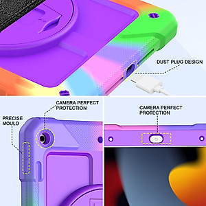 BMOUO Case for iPad 9th Generation Case, iPad 8th/7th Generation Case, iPad 10.2 Case, Shockproof Rotating Stand Hand Strap Kids Case for iPad 10.2" 2021/2020/2019 - Purple