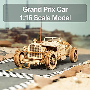 ROKR 3D Wooden Puzzle for Adults-Mechanical Car Model Kits-Brain Teaser Puzzles-Vehicle Building Kits-Unique Gift for Kids on Birthday/Christmas Day(1:16 Scale)(MC401-Grand Prix Car)