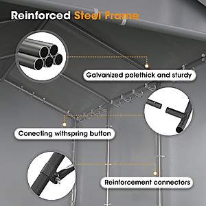 10×20 Carport Portable Carport Garage Heavy Duty with Sidewalls, Reinforeced Metal Frame, Waterproof Carport Canopy for Party Boat Cars and Storage (Grey)