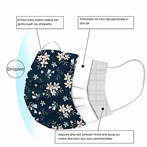 50PC Flower Disposable Face_Masks for Women, 3-Ply Colorful Floral Breathable Face_Mask with Nose Wire for Glasses Wearers, Protective Facemask with Printed Design for Adults Holiday Party