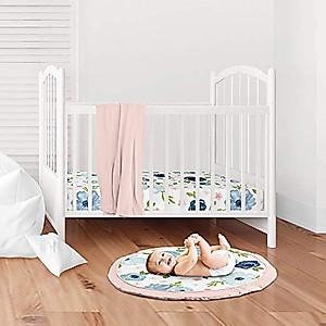 Sweet Jojo Designs Navy Blue and Pink Watercolor Floral Girl Baby Playmat Tummy Time Infant Play Mat - Blush, Green and White Shabby Chic Rose Flower