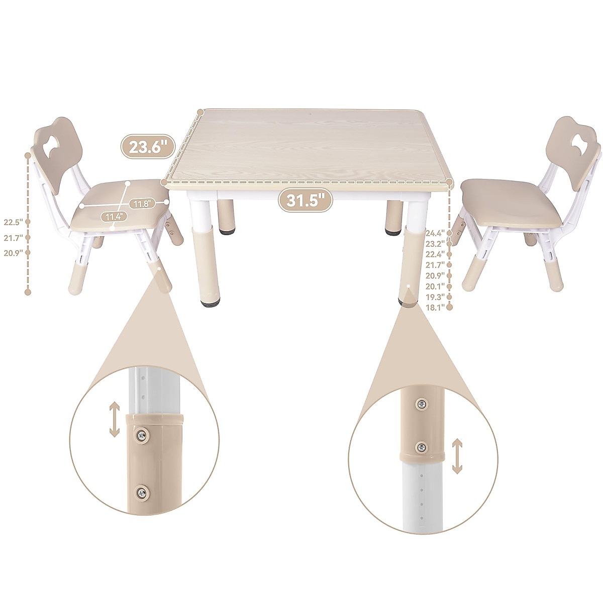 DOREROOM Kids Table and 2 Chairs Set, Height-Adjustable Toddler Table and Chair Set with Graffiti Desktop, 31.5''L x 23.6''W Children Activity Table for Daycare, Classroom, Home