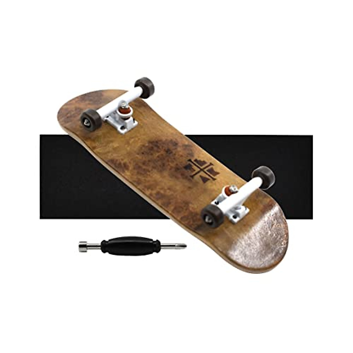 Teak Tuning Prolific Complete Fingerboard with Upgraded Components, Toasted S'Mores Edition - Pro Board Shape and Size, Bearing Wheels, Trucks, and Locknuts - 32mm x 97mm Handmade Wooden Board