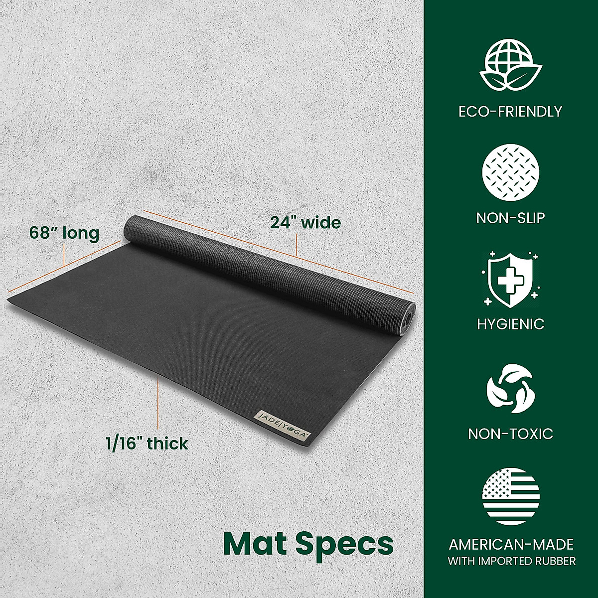 JadeYoga Voyager Yoga Mat - Lightweight & Portable Rubber Yoga Mat - Non-Slip Exercise Mat for Women & Men - Great for Yoga, Home Workout, Gym Fitness, Pilates, Stretching, and More (68" Black)