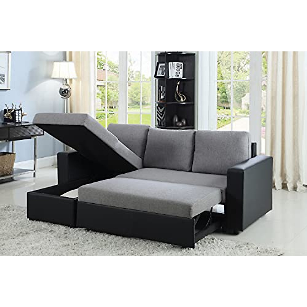 Coaster Home Furnishings 503929 Everly Reversible Sleeper Sectional Sofa Grey and Black