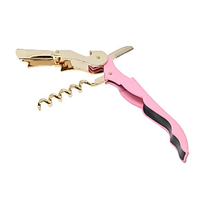 Gold and Pink Soft Velvet Touch Waiters Double Hinge Corkscrew Wine Bottle Opener