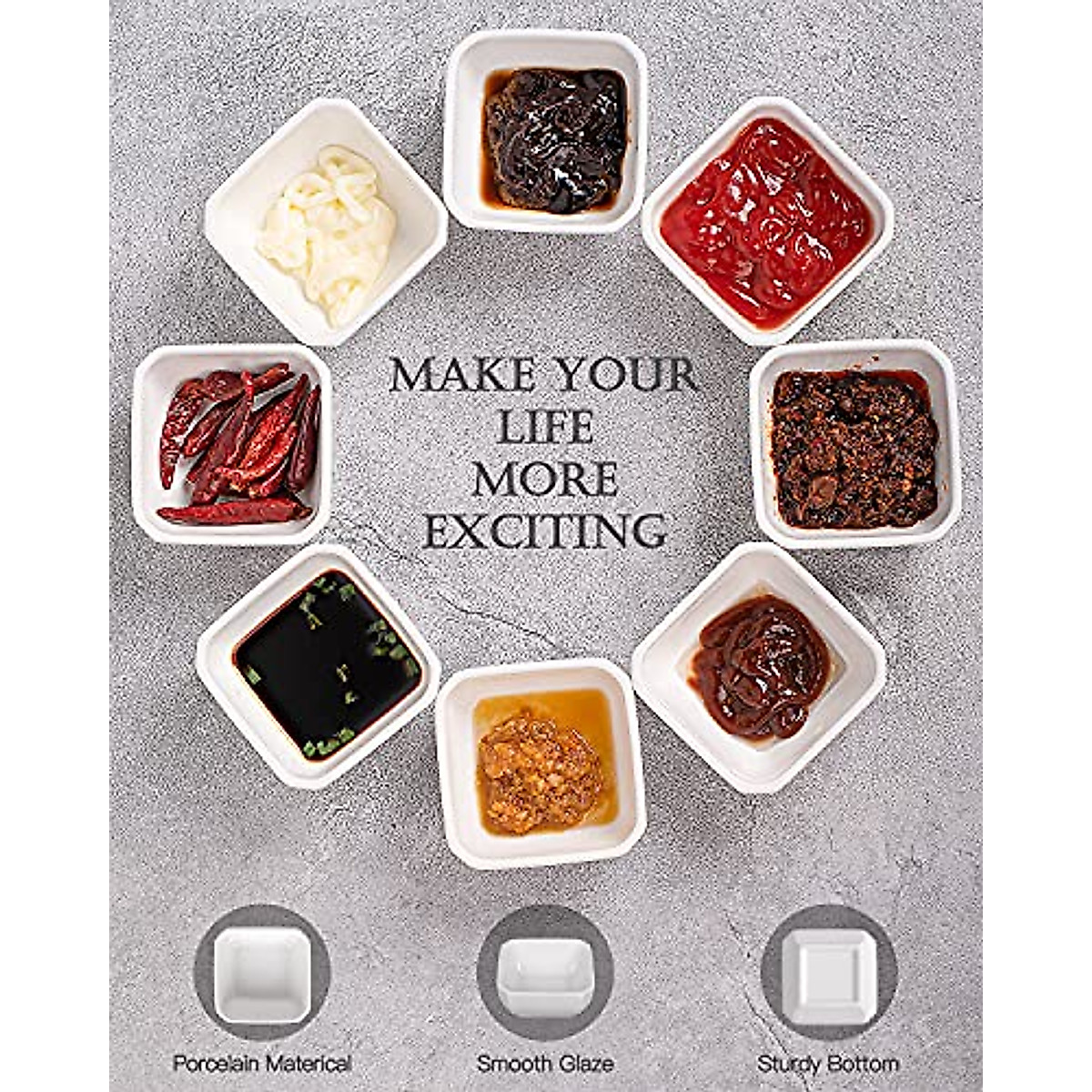 Dizada 8 PACK Dipping Bowls Set,Oven Safe - Ramekins for Baking Creme Brulee, 3 Oz Ceramic Soy Sauce Dish for BBQ sauce,Tomato Sauce, honey mustard and soy sauce, and other Party Serving Bowls Set