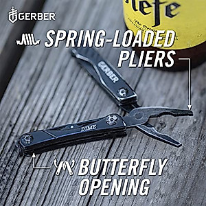 Gerber Gear 30-000469N 12-in-1 Dime Multitool Mini, Needle Nose Pliers Pocket Knife Keychain, Bottle Opener, EDC Gear, Black