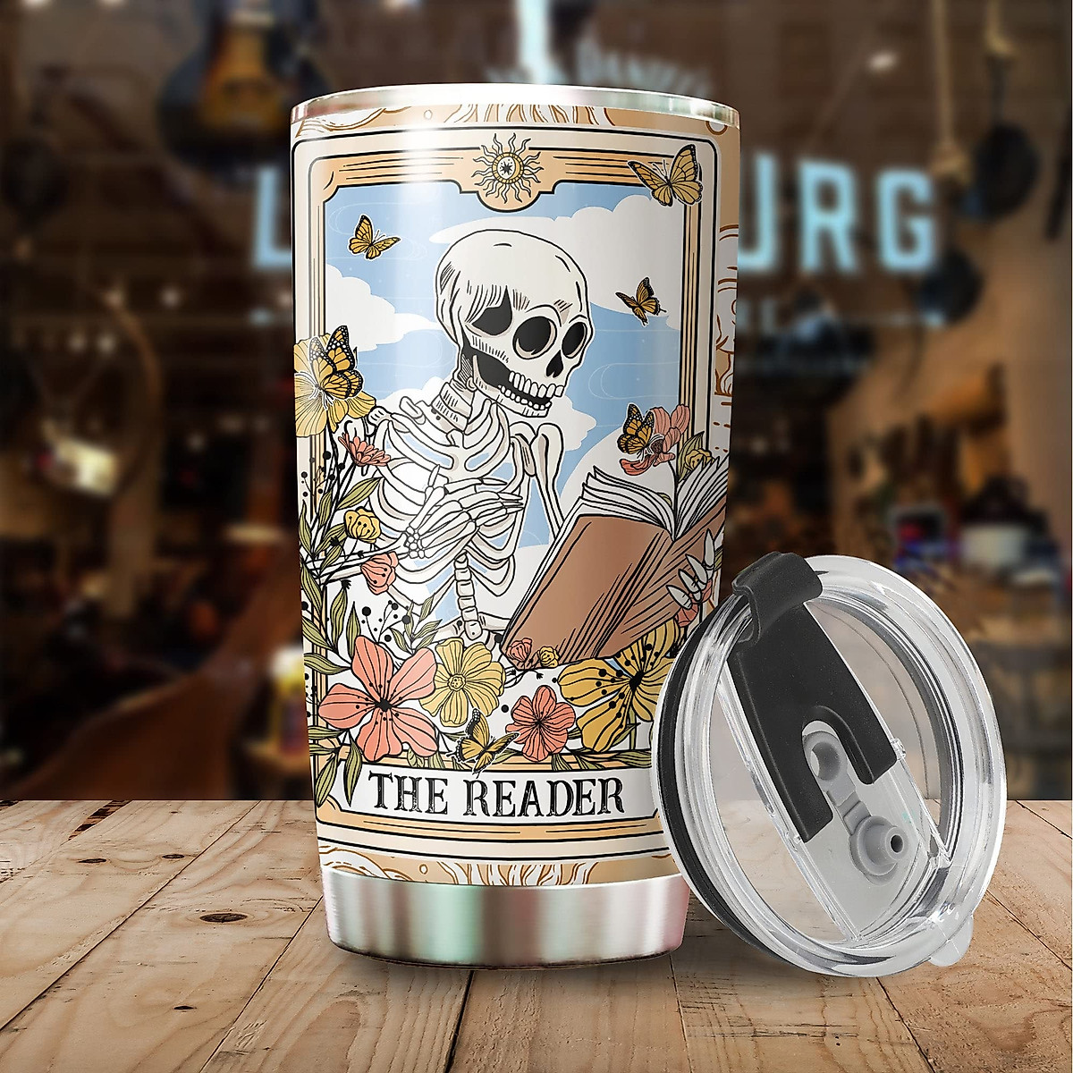 Kozmoz Inspire Book Lovers Gifts - Accessories For Reading Lovers - The Reader Death by TBR - The Tarrot Reader Tumbler 20oz