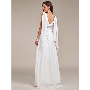 Ever-Pretty Women's Illusion Long Appliques A-line Chiffon Summer Wedding Dresses White US4