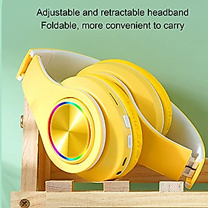 Cryfokt Noise Reduction Bluetooth Headset for Kids, Foldable Over Ear Headphone Wireless Wired Headphones with Colorful Light for Phone, Laptop, Tablets, Online Learning(Yellow)