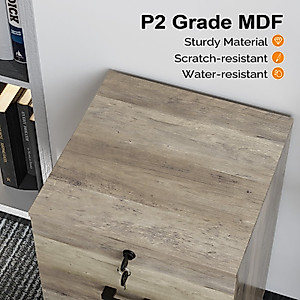 VINGLI 2 Drawer File Cabinet with Lock, Wood Rustic Gray File Cabinet for Letter Size File Folders with Tabs, Under Desk Rolling File Cabinets for Home Office, Mobile Filing Cabinet Printer Stand