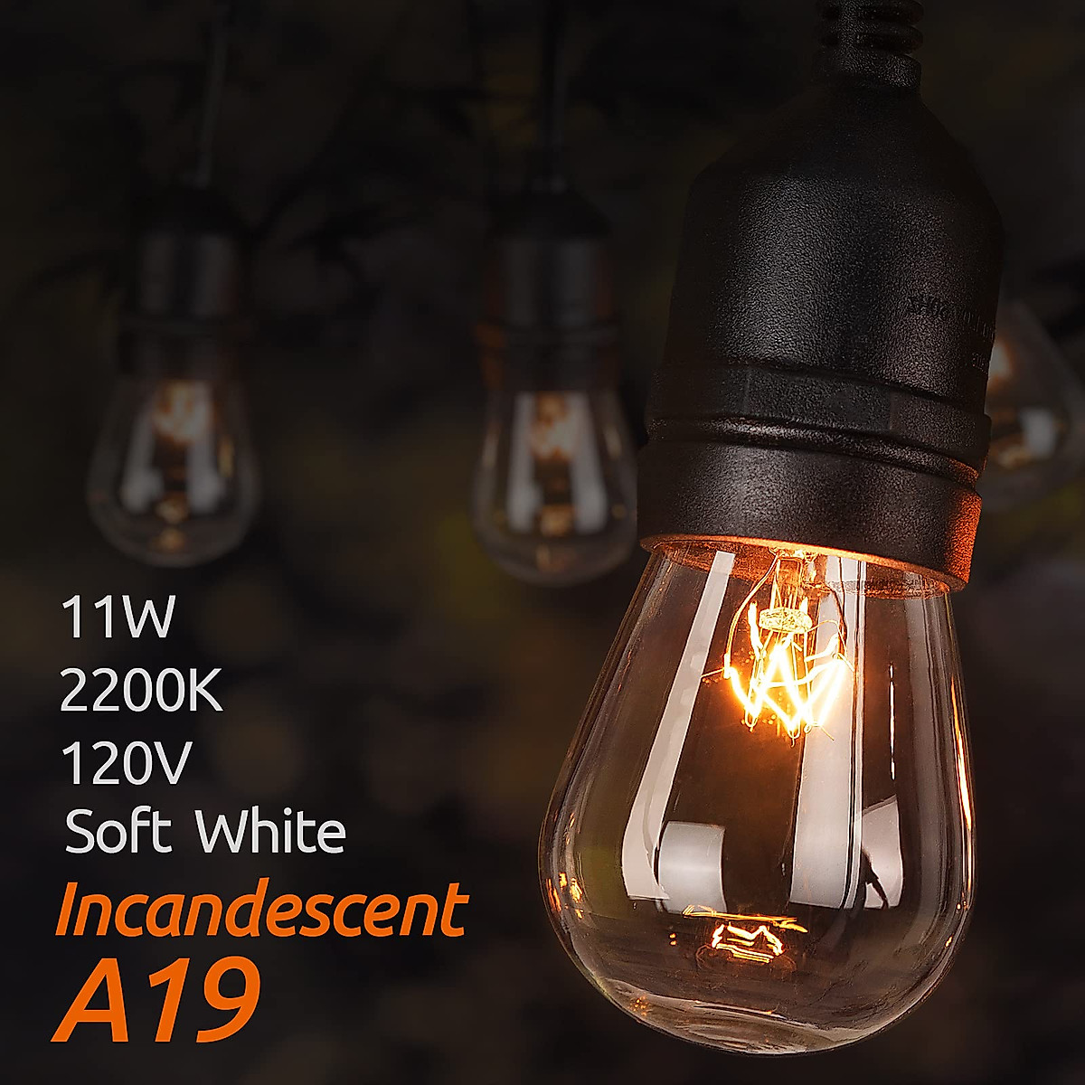 addlon Incandescent Replacement Bulbs 11W S14 4 Pack Waterproof E26 Screw Base for Outdoor Incandescent String Lights