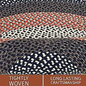 Super Area Rugs Rustic Red/White/Blue Braided Rug for Entryway/Foyer, Washable Navy Indoor Outdoor Braided Rug for Patio/Porch 3' x 5' Oval