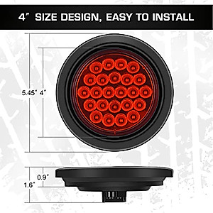 LINKITOM 4 Inchs Round Trailer Lights, Super Bright Red 24 LED Brake Turn Signal Tail Lights with Waterproof Rubber Gaskets for Boat Trailer Truck RV [DOT Certified] [IP67], 2 Pack