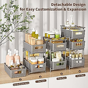 LIWAKA 2 Pcs 4 Tier Bathroom Cabinet Organizer,Pull Out Storage Organizer Under Sink Organizers with Dividers,Medicine Pantry Organization and Storage,Grey
