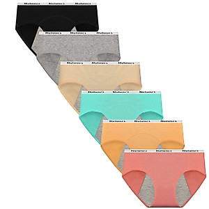 Nalwort Teen Girls Period Underwear Menstrual Period Panties Leak-Proof Cotton Protective Briefs Pack of 6