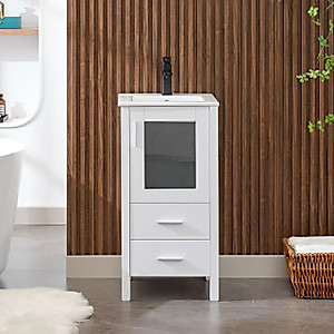 UEV 16" Modern Bathroom Vanity Set, Small Bathroom Vanity with Ceramic Basin, with One Door and Two Drawers, Minimalist Bathroom Vanity (Without Faucet)