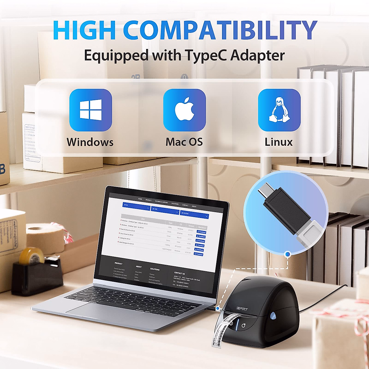 iDPRT Label Printer - SP310 Direct Thermal Label Maker, Desktop Label Printer for Home, Office & Small Business, 1" to 3.35" Label Width for Barcode, Addresses, Mailing, Support Windows, Mac & Linux