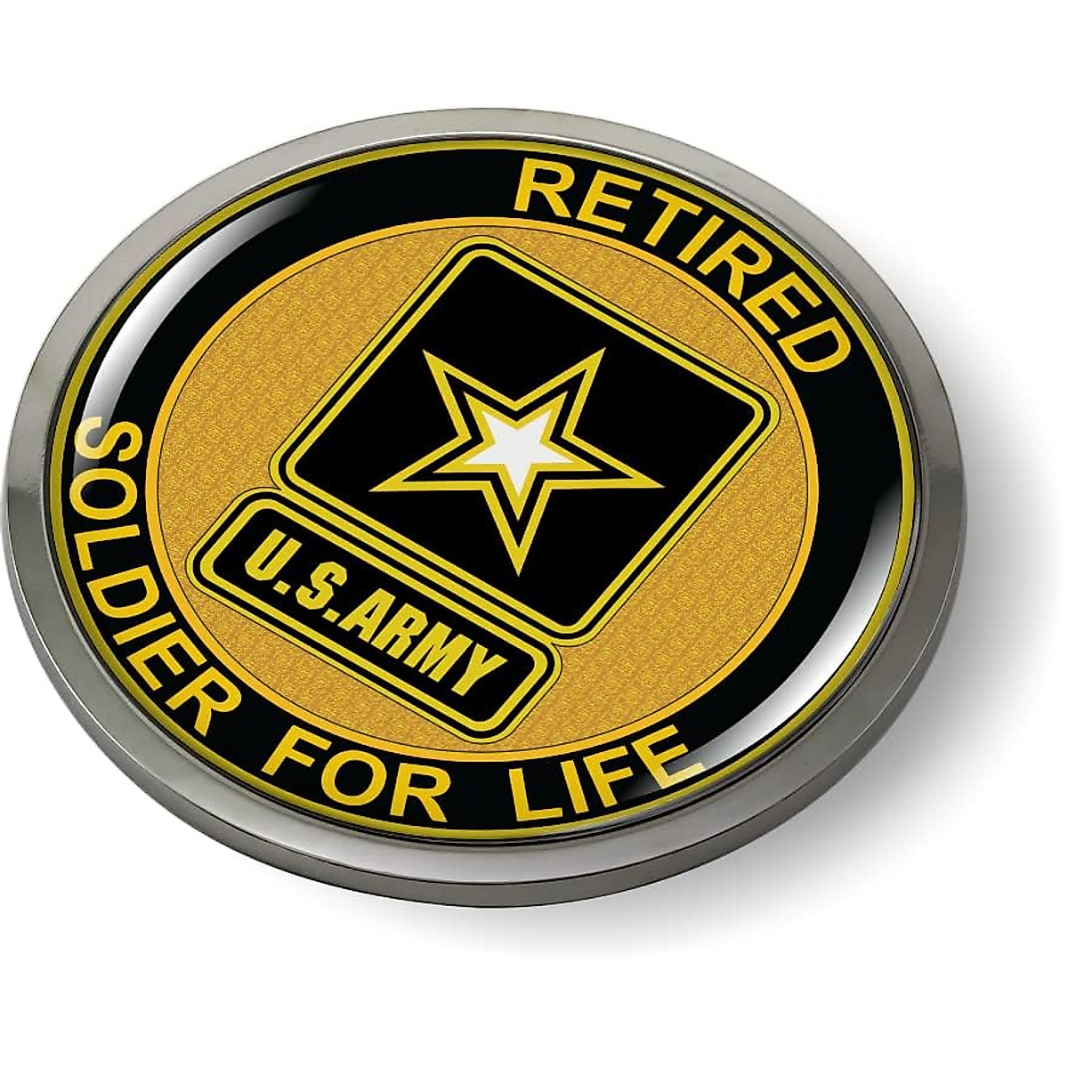 [Officially Licensed Product] - U.S. Army Retired Soldier for Life 3D Domed CAR Emblem Badge Sticker Round Chrome Metal Round Bezel