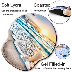 Ergonomic Mouse Pad with Wrist Support Rest,[ 20% Larger] Mousepad Gel Wrist Rest , with Coaster Non-Slip & Pain Relief for Computer, Desk, Home&Office-Beach